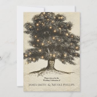 Vintage Rustic Tree & Lights Wedding Invitations | Zazzle