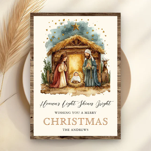 Vintage Rustic Watercolor Nativity Scene Christmas Holiday Card | Zazzle