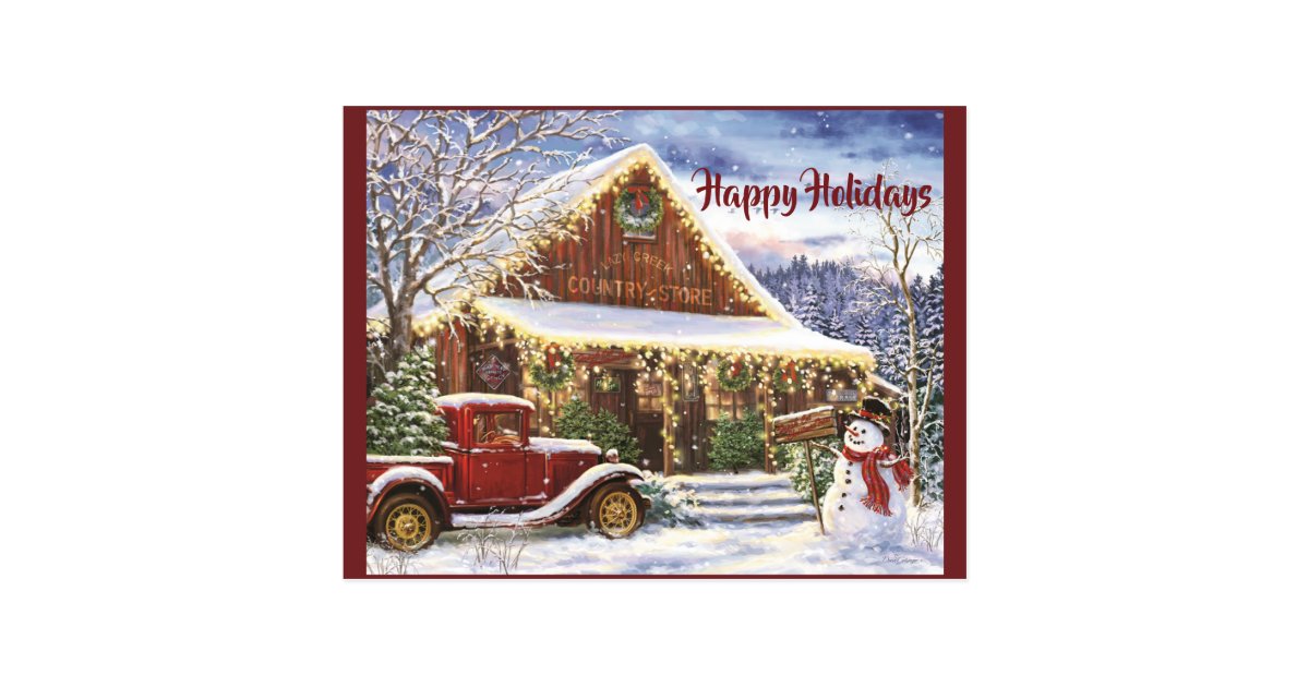 Vintage Rustic Winter Christmas Country Store Postcard | Zazzle.com