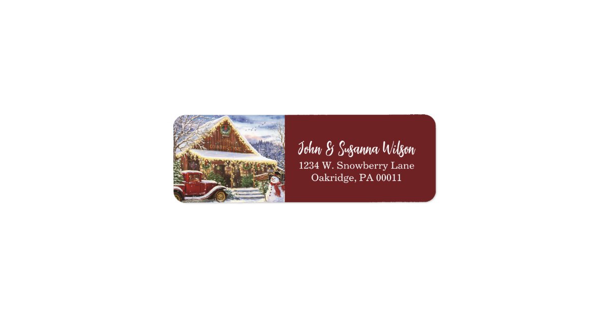 Vintage Rustic Winter Christmas Snowman Scene Label | Zazzle