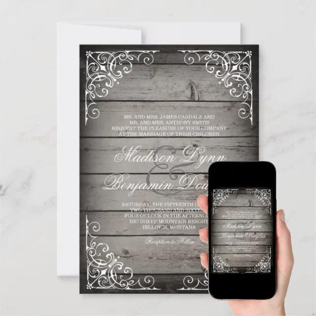 Vintage Rustic Wood Country Wedding Invitations | Zazzle