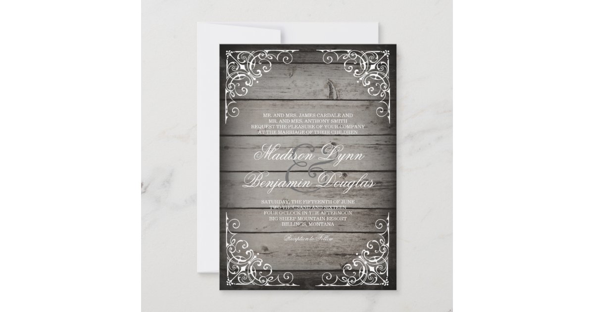 Vintage Rustic Wood Country Wedding Invitations | Zazzle