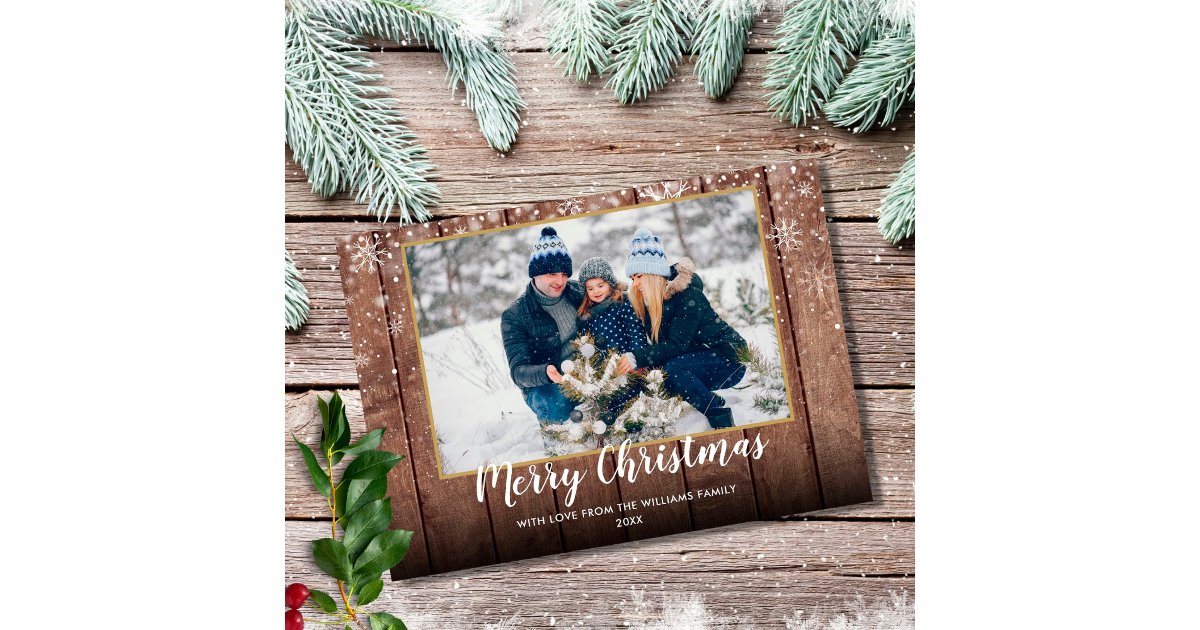 Vintage Rustic Wood Merry Christmas Photo Holiday Card | Zazzle