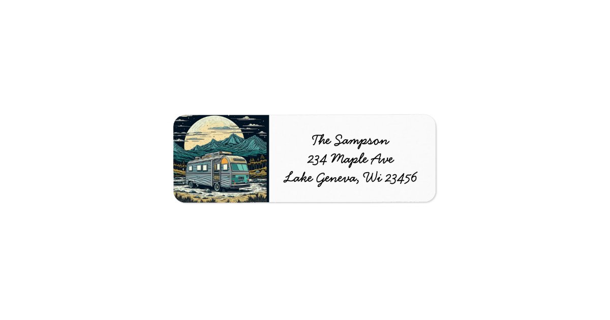 Vintage RV in the Mountains with Full Moon Label | Zazzle