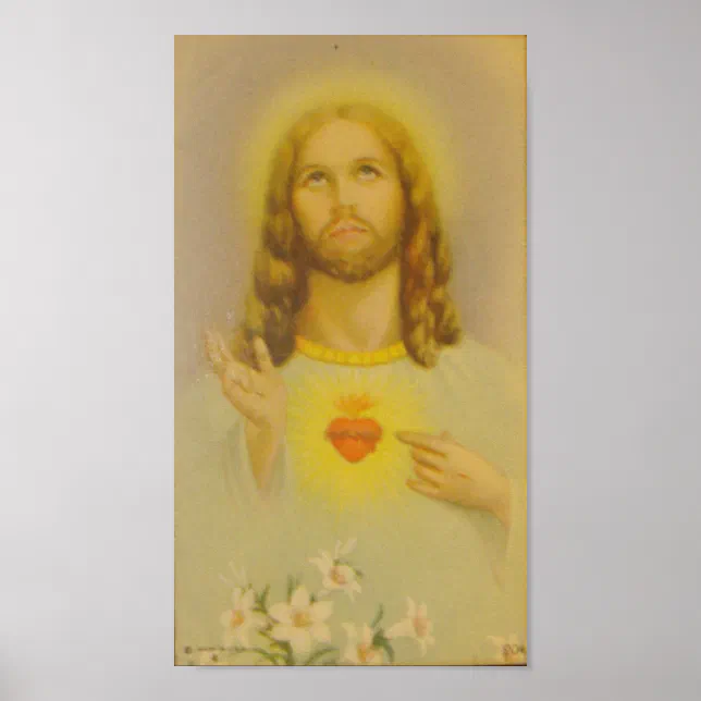 Vintage Sacred Heart of Jesus Christ Poster | Zazzle