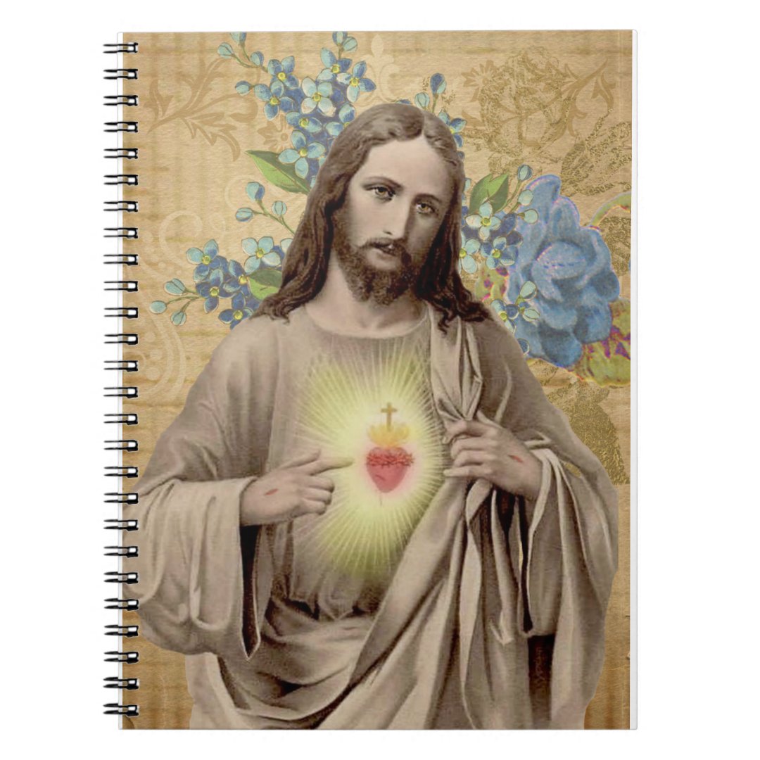 Vintage Sacred Heart of Jesus Floral Religious Notebook | Zazzle