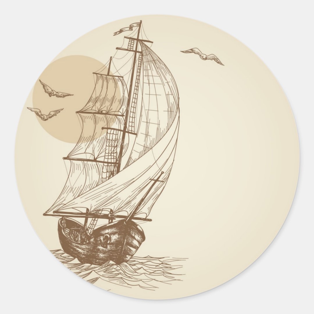 Vintage sailboat classic round sticker | Zazzle