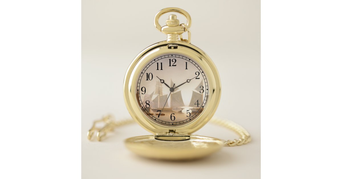 Vintage Sailboat Yacht Boat Ocean Sea Pocket Watch | Zazzle