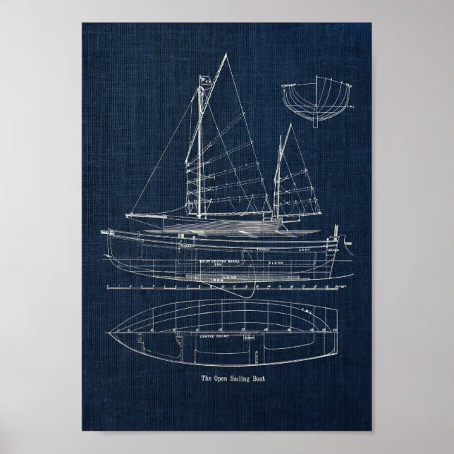 Vintage Sailing Boat Blueprint no.1 Poster | Zazzle