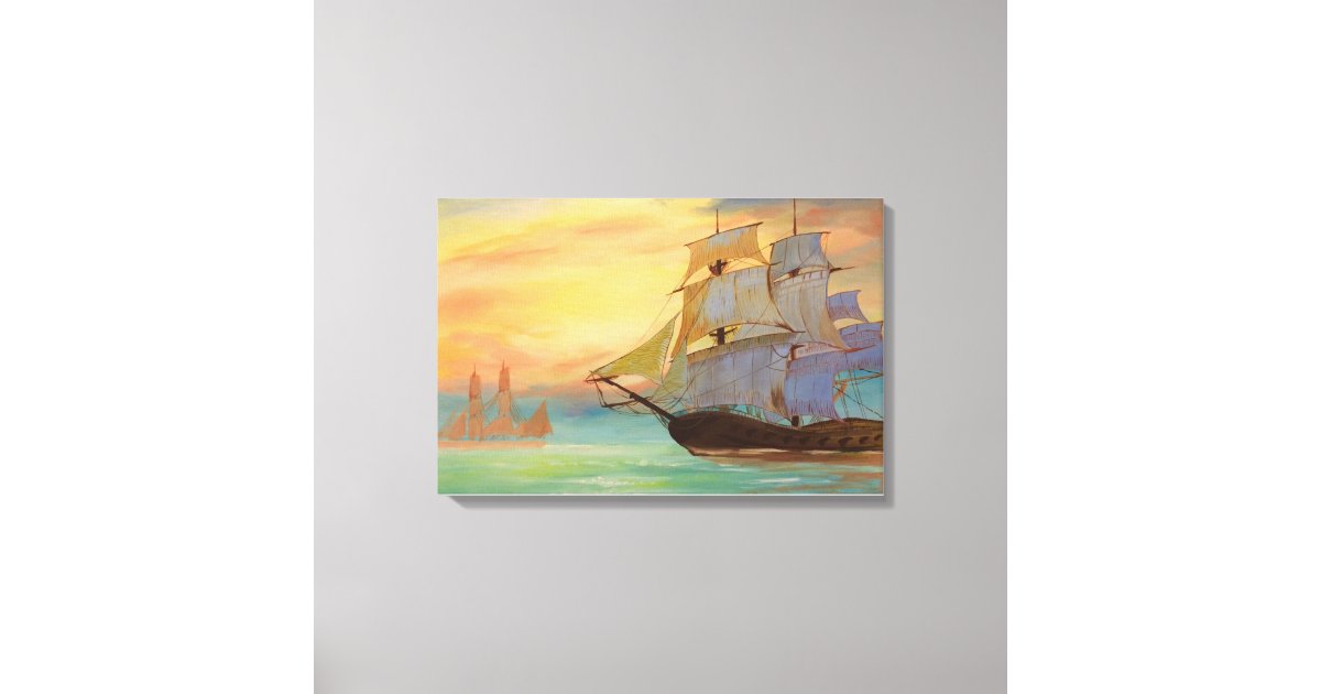Vintage Sailing Ship at Sunset Nautical Wall Art | Zazzle