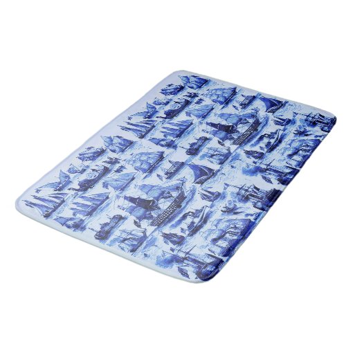VINTAGE SAILING VESSELS,SHIPS,Navy Blue Nautical Bath Mat | Zazzle