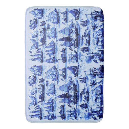 VINTAGE SAILING VESSELS,SHIPS,Navy Blue Nautical Bath Mat | Zazzle