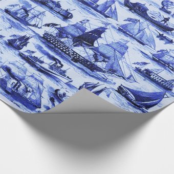 VINTAGE SAILING VESSELS ,SHIPS,Navy Blue Nautical Wrapping Paper | Zazzle