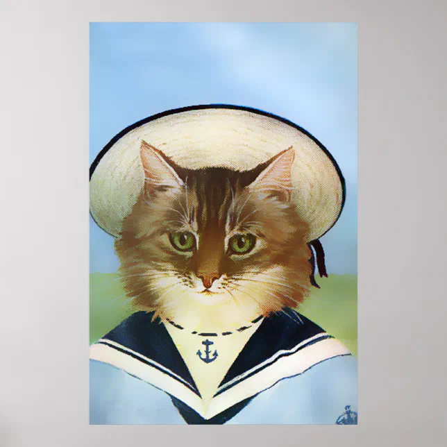 Vintage Sailor Cat Poster Print | Zazzle