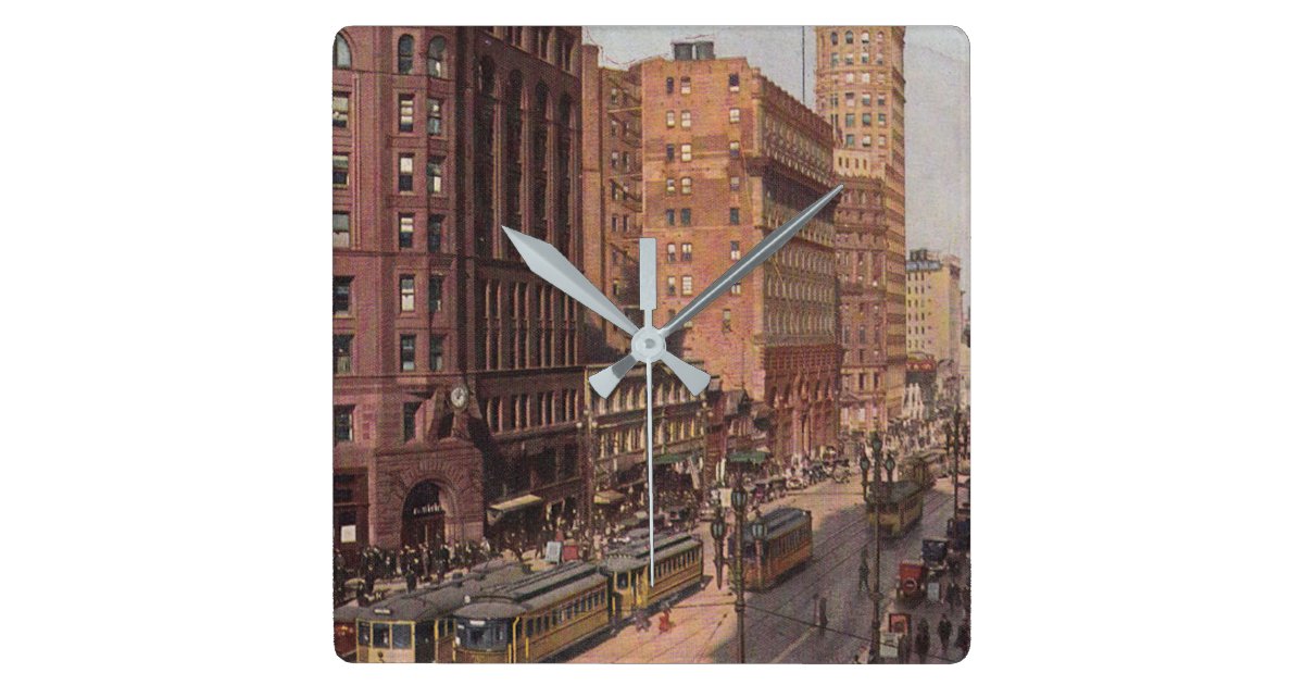 Vintage San Francisco Street Scene Square Wall Clock | Zazzle.com