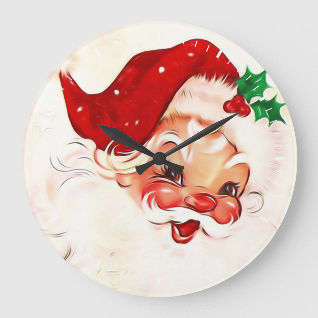 Vintage Santa 4 Large Clock | Zazzle