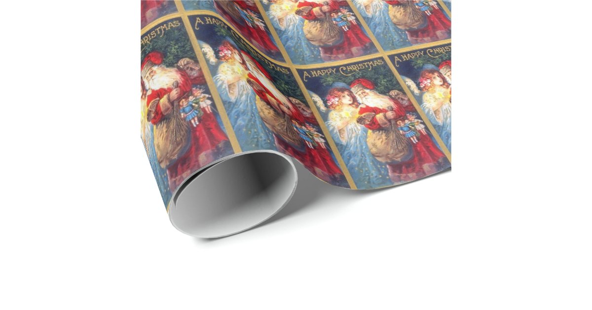 Vintage Santa and Angel wrapping paper | Zazzle.com