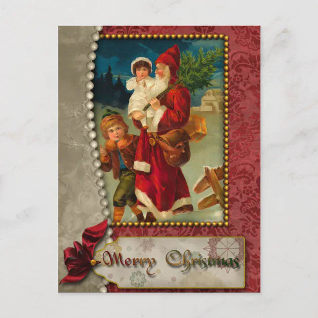 Vintage Santa and Children Postcard | Zazzle
