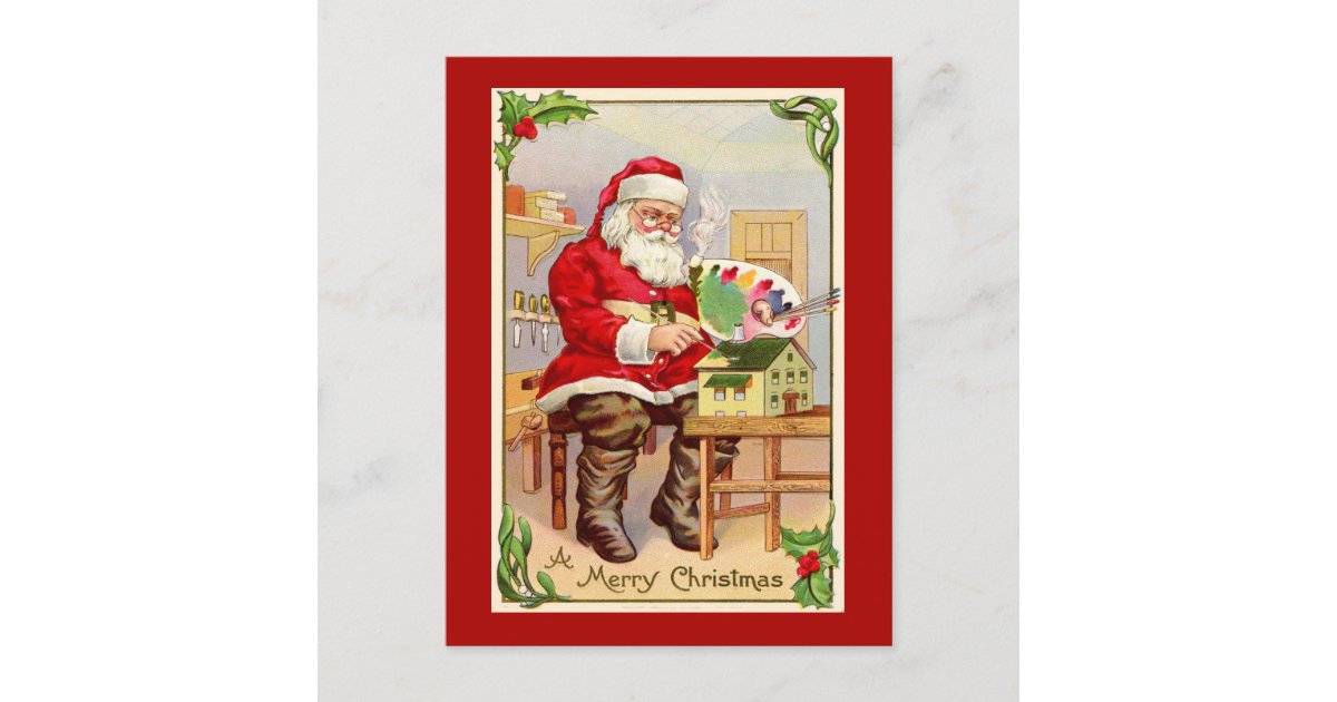 Vintage Santa Artist Christmas Holiday Postcard | Zazzle
