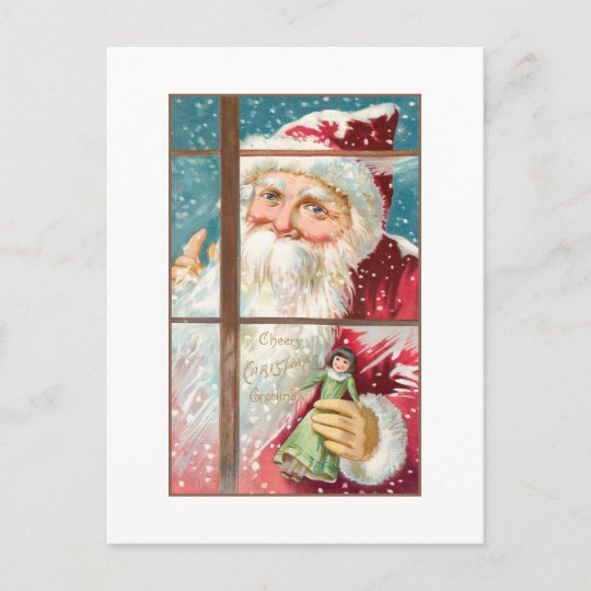 Vintage Santa at Snowy Window Postcard | Zazzle.com