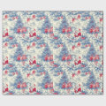 Vintage Santa Blue Christmas Tree Toile Wrap Wrapping Paper | Zazzle
