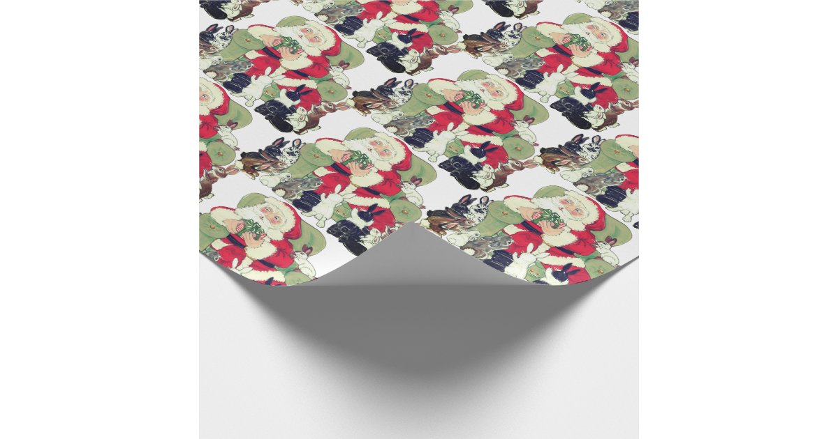 Vintage Santa & Bunny Rabbits, Christmas Presents Wrapping Paper ...