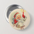 Vintage Santa Christmas Stocking Name Tag Button | Zazzle