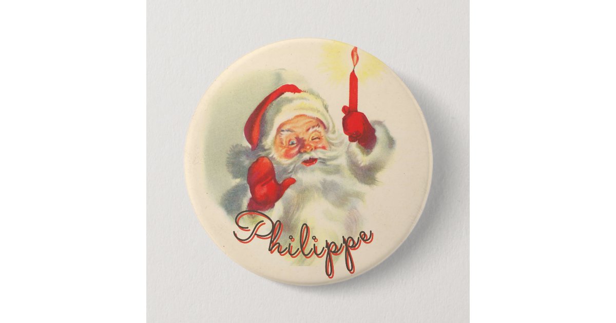 Vintage Santa Christmas Stocking Name Tag Button | Zazzle