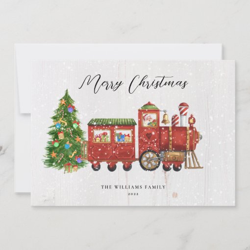 Vintage Santa Christmas Train Non-Photo Holiday Card | Zazzle