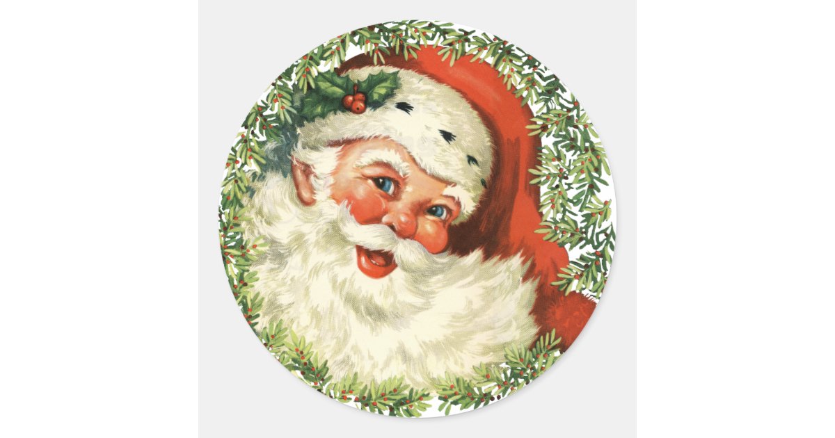 Vintage Santa Classic Round Sticker | Zazzle