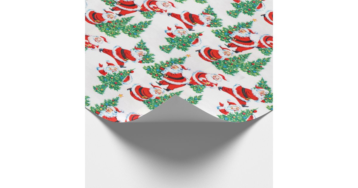 Vintage Santa Claus and Christmas Tree Wrapping Paper | Zazzle