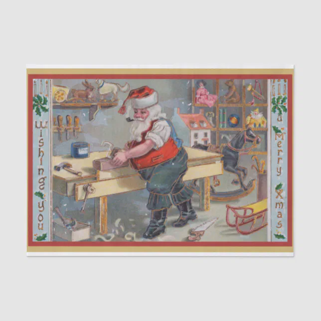 Vintage Santa Claus at His Work Desk Tissue Paper | Zazzle