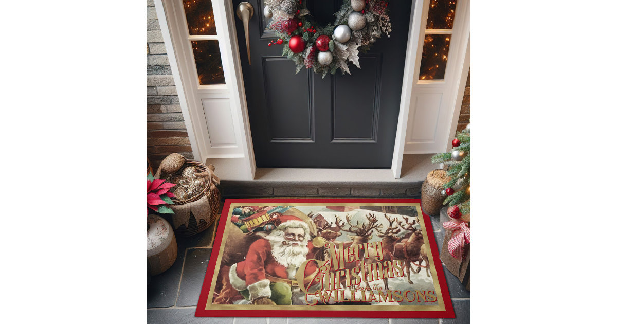 Vintage Santa Claus Christmas Door Mat | Zazzle