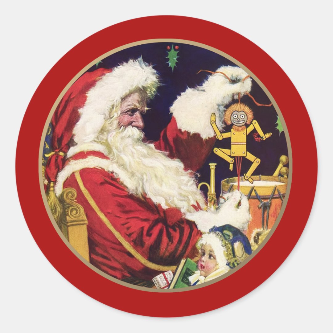 Vintage Santa Claus Christmas Gift Classic Round Sticker | Zazzle