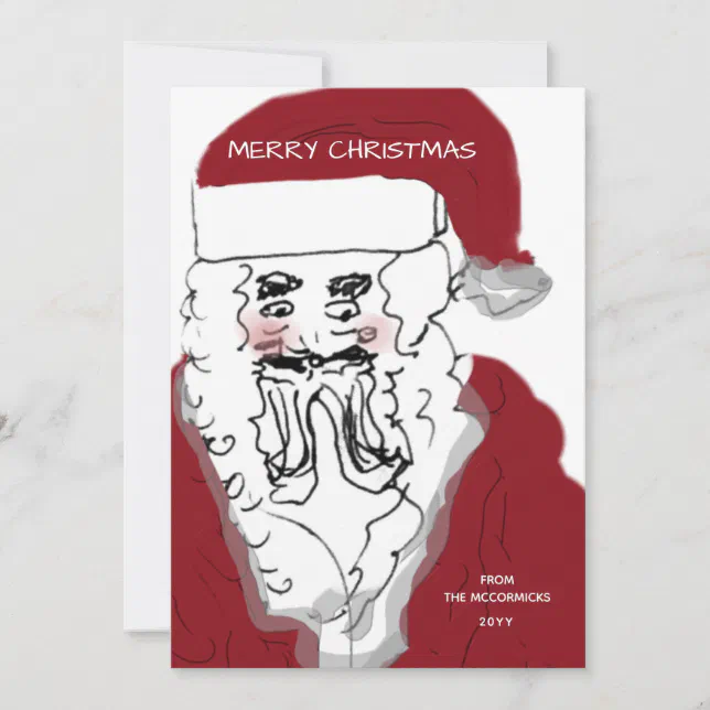 Vintage Santa Claus Christmas Hand Drawn Name Holiday Card | Zazzle