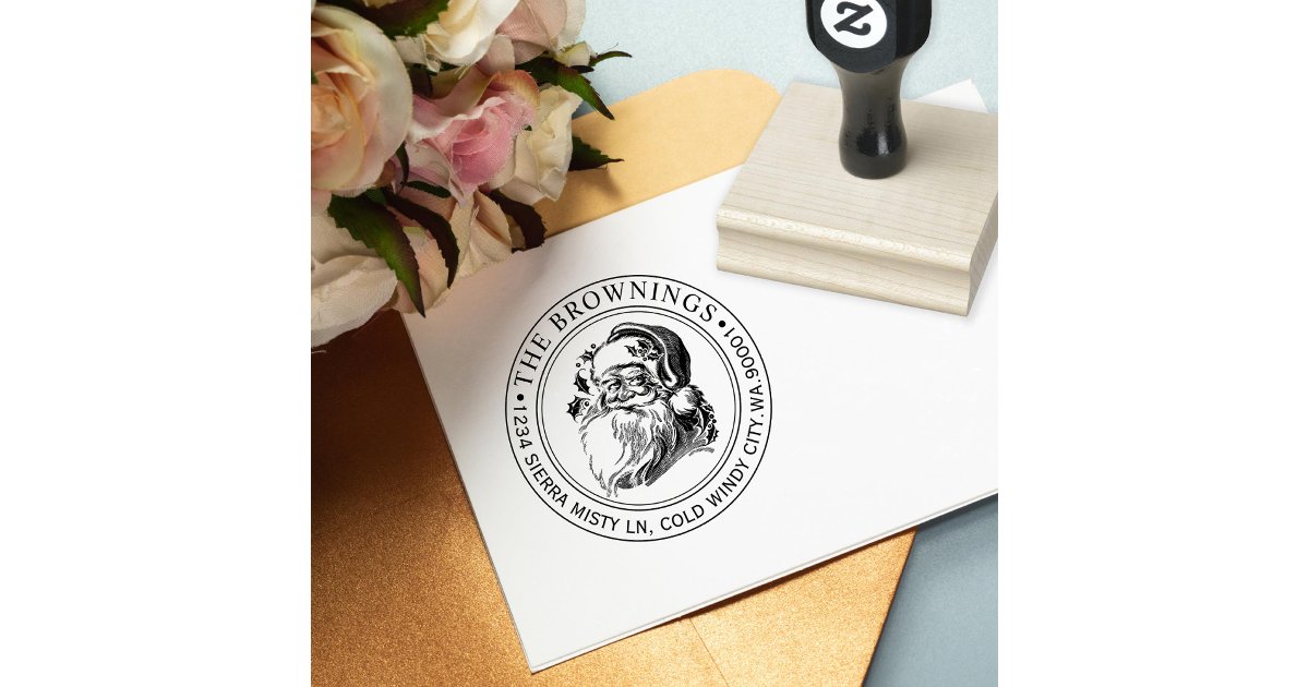 Vintage Santa Claus Christmas Holiday Address Rubber Stamp | Zazzle