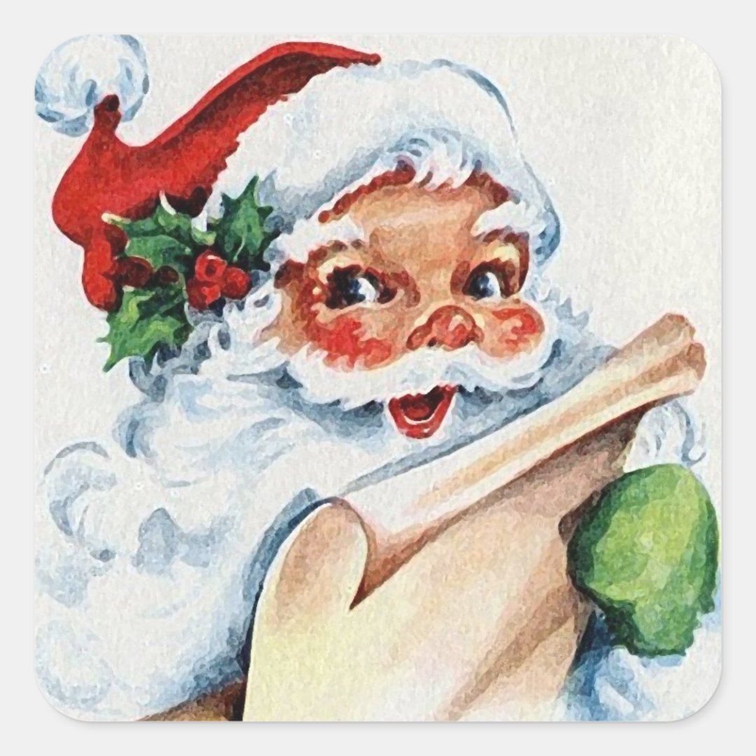 Vintage Santa Claus Cute Christmas Square Sticker | Zazzle