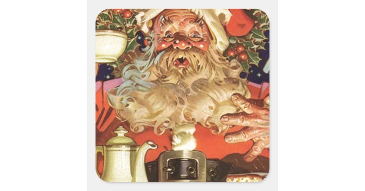Vintage Santa Claus Drinking Tea Square Sticker | Zazzle