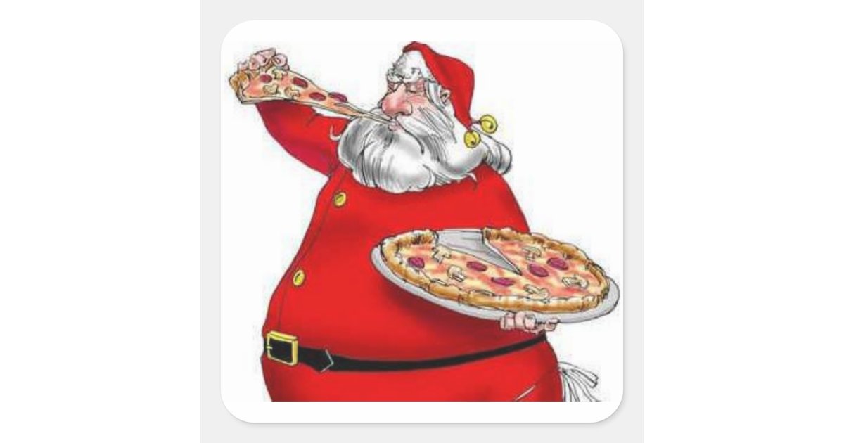 Vintage Santa Claus Eating Pizza Square Sticker | Zazzle