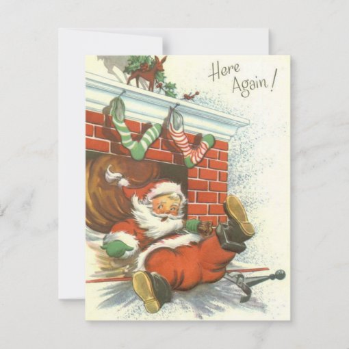 Vintage Santa Claus Falling Down Chimney Holiday Card | Zazzle