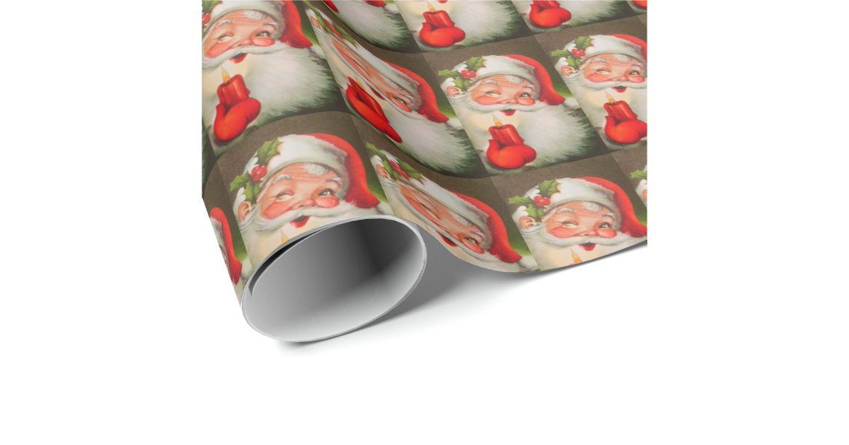 Vintage Santa Claus Red Candle Wrapping Paper | Zazzle