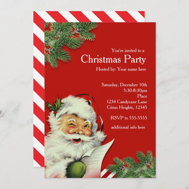 Vintage Santa Claus Red Christmas Invitations | Zazzle