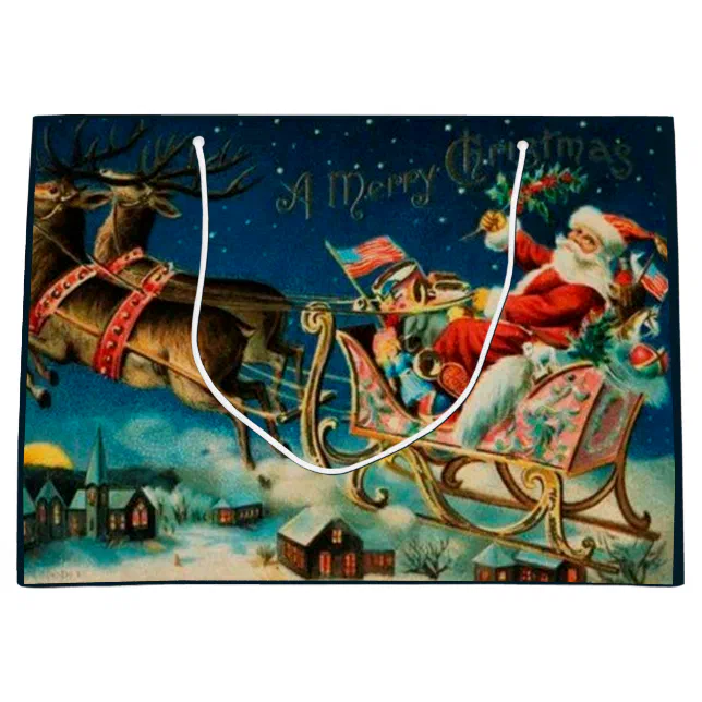Vintage Santa Claus Sleigh Christmas Holiday Large Gift Bag | Zazzle
