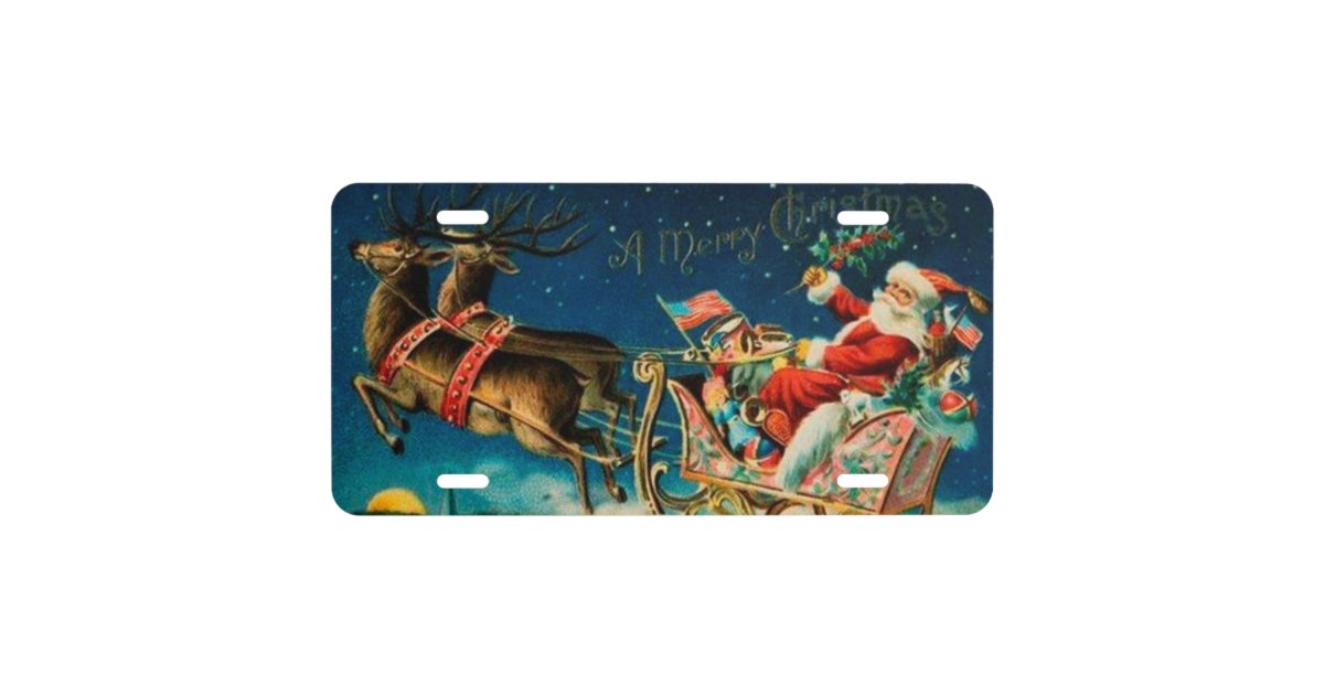Vintage Santa Claus Sleigh Christmas Holiday License Plate | Zazzle