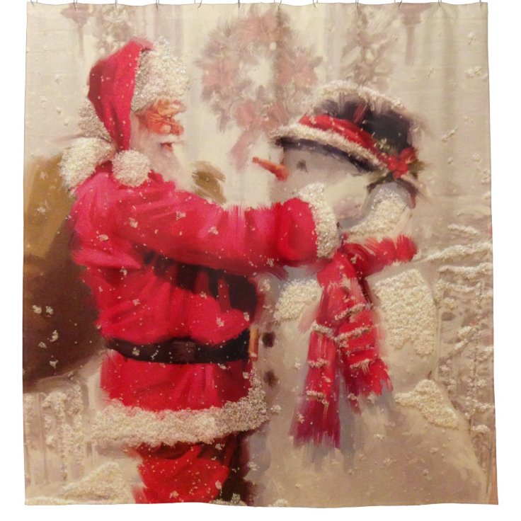 Vintage Santa Claus Snowman Christmas Shower Curtain | Zazzle