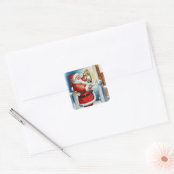 Vintage Santa Claus Square Sticker | Zazzle