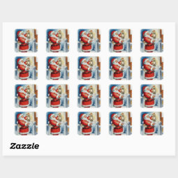 Vintage Santa Claus Square Sticker | Zazzle
