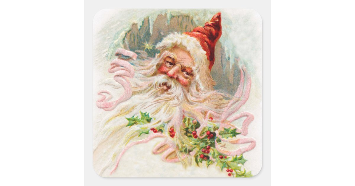 Vintage Santa Claus Square Sticker | Zazzle