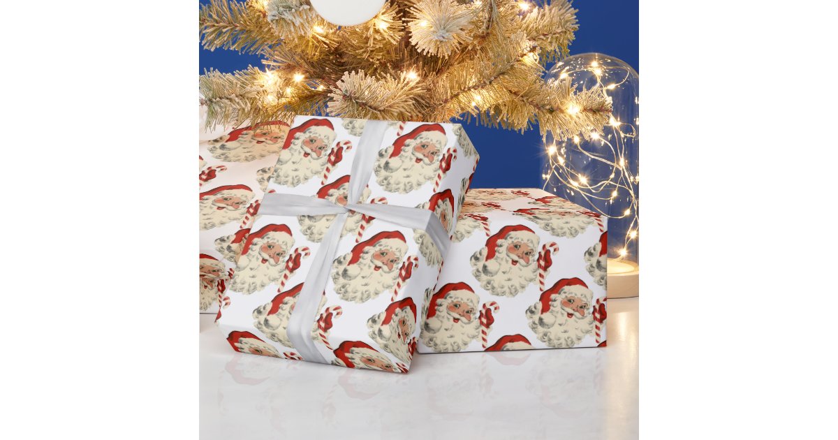 Vintage Santa Claus with Candy Cane. Wrapping Paper | Zazzle