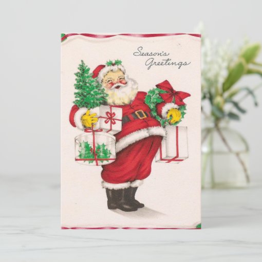 Vintage Santa Claus With Gifts Holiday Card | Zazzle